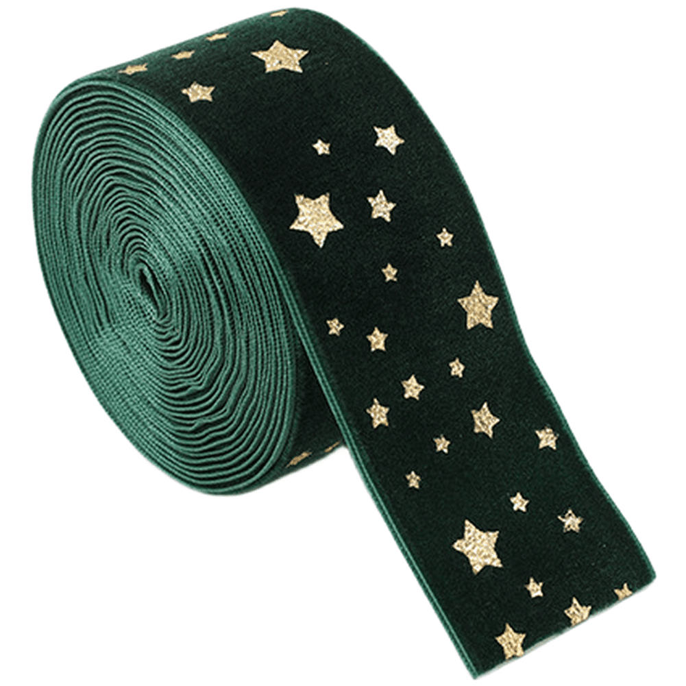 4*200Cm Christmas Ribbon Webbing With Gold Foil Bows And Stars For Tree ...