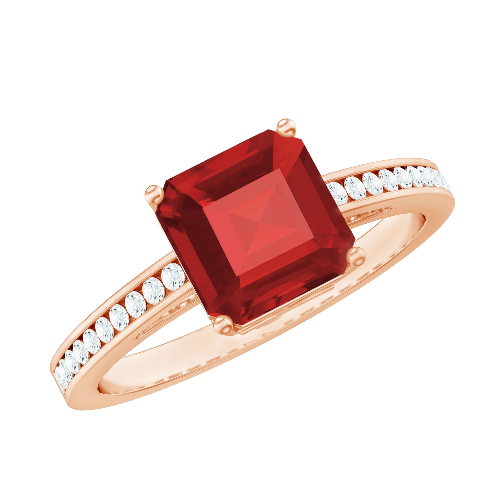 Rosec Jewels 4.25 CT Asscher Cut Created Ruby Solitaire Engagement Ring with Diamond Side Stones ...