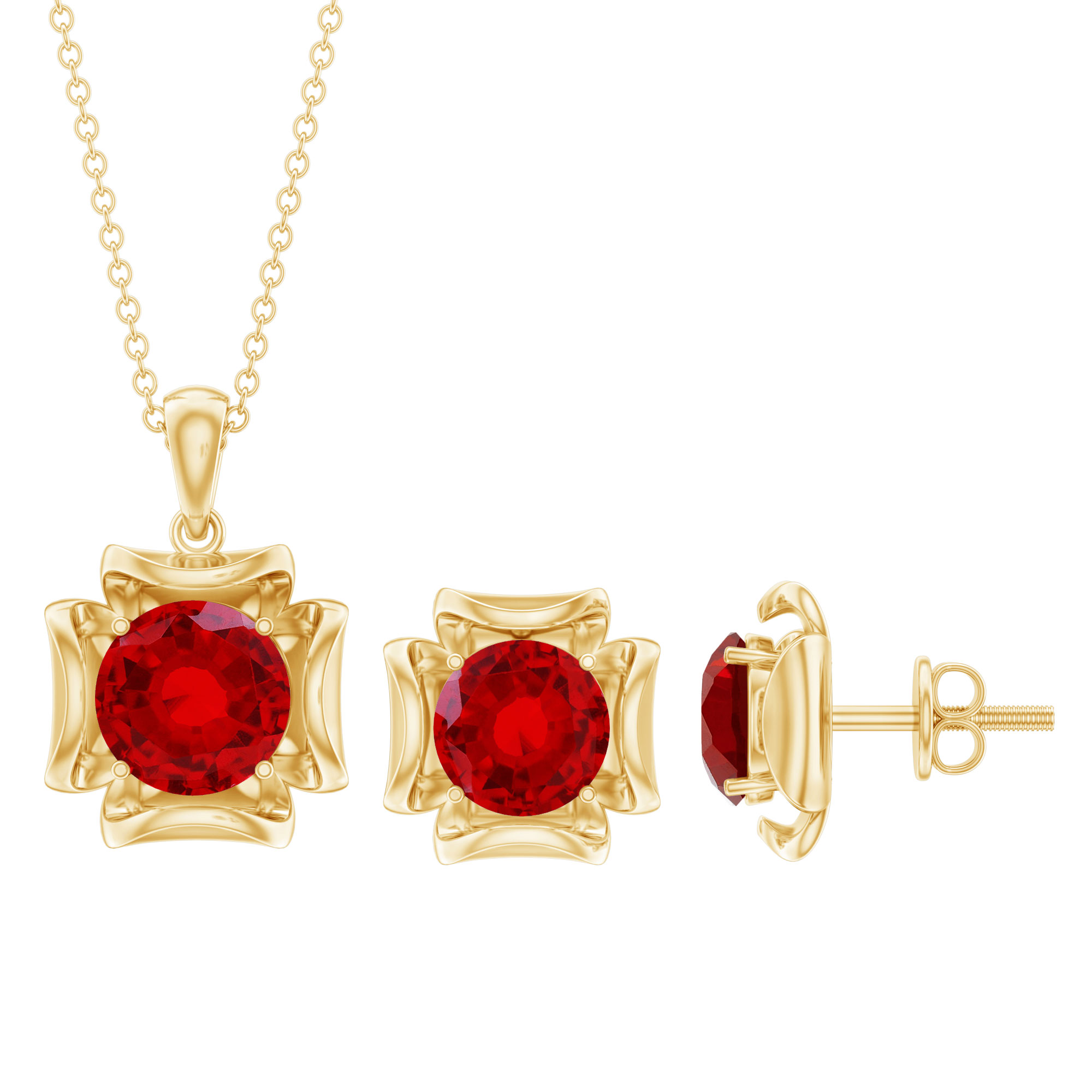 Rosec Jewels 4.25 CT Created Ruby Jewelry Set with Earrings, 10K Yellow ...