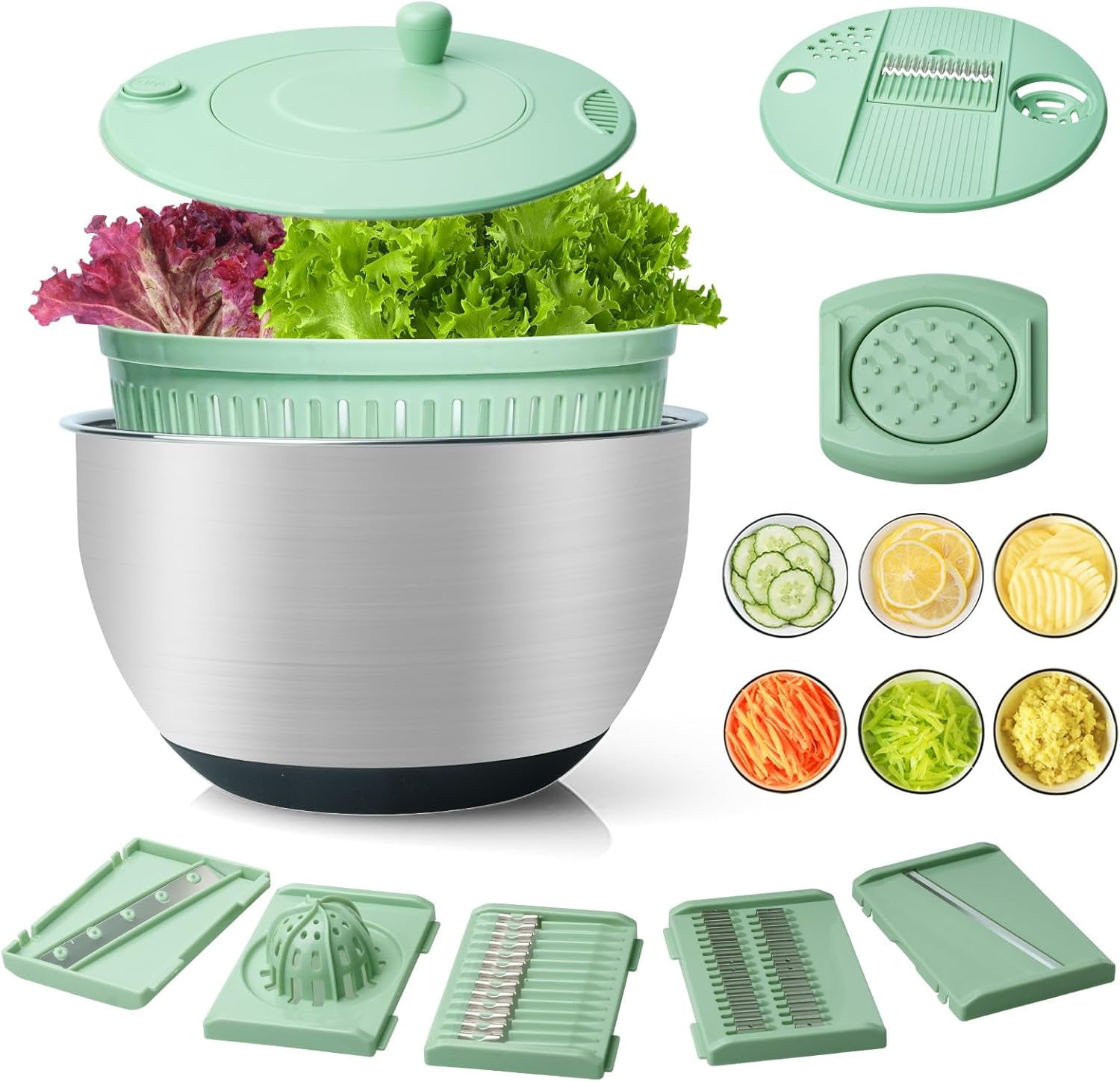 4.25 Qt Stainless Steel Salad Spinner Large, Salad Wash Bowl, Fruit ...