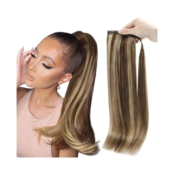 #4/27 Highlight Color Human Hair Ponytail Extension 16-26 Inch Long ...