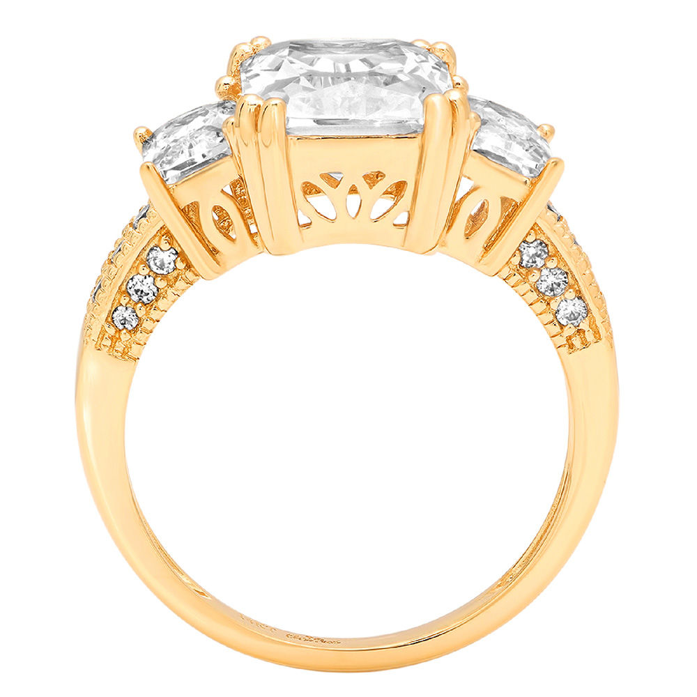 4.27 ct Emerald Cut Simulated Diamond Three-Stone Engagement Ring for ...