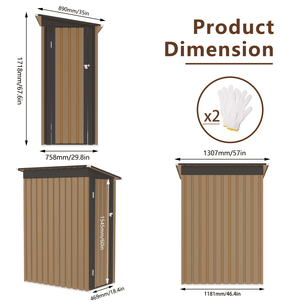 4.27'x2.42' Metal Garden Shed with Pent Roof and Side Door, Black ...