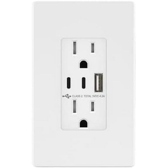 4.2A 3-Port Type C Outlet, 15 Amp Receptacle Plug, Power Outlet with ...