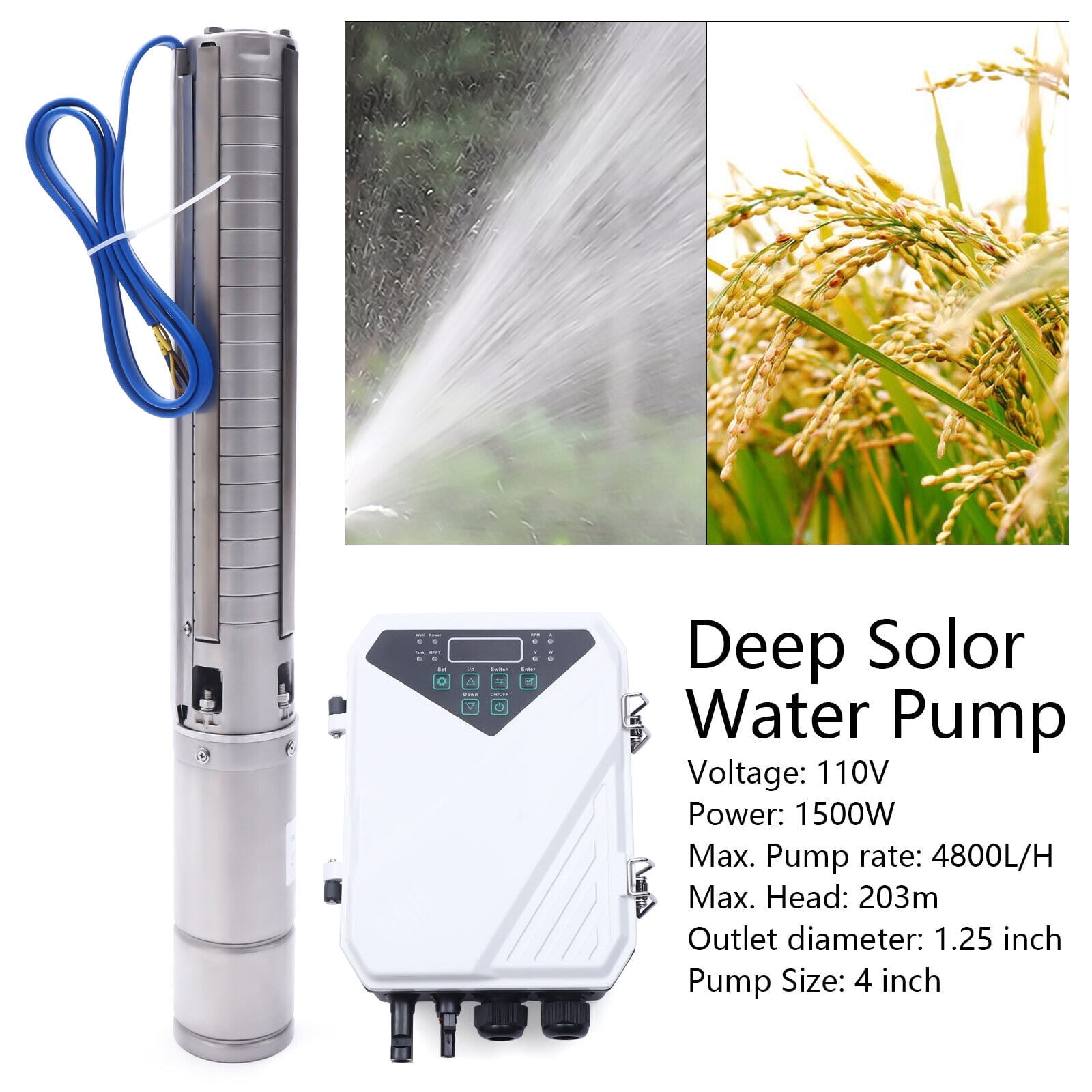 4" 2HP 110V DC Deep Bore Well Solar Water Pump Submersible MPPT ...
