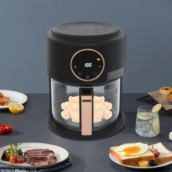4.2L Cylinder Black Glass Air Fryer 360° Viewable Airy Fryer Tabletop ...