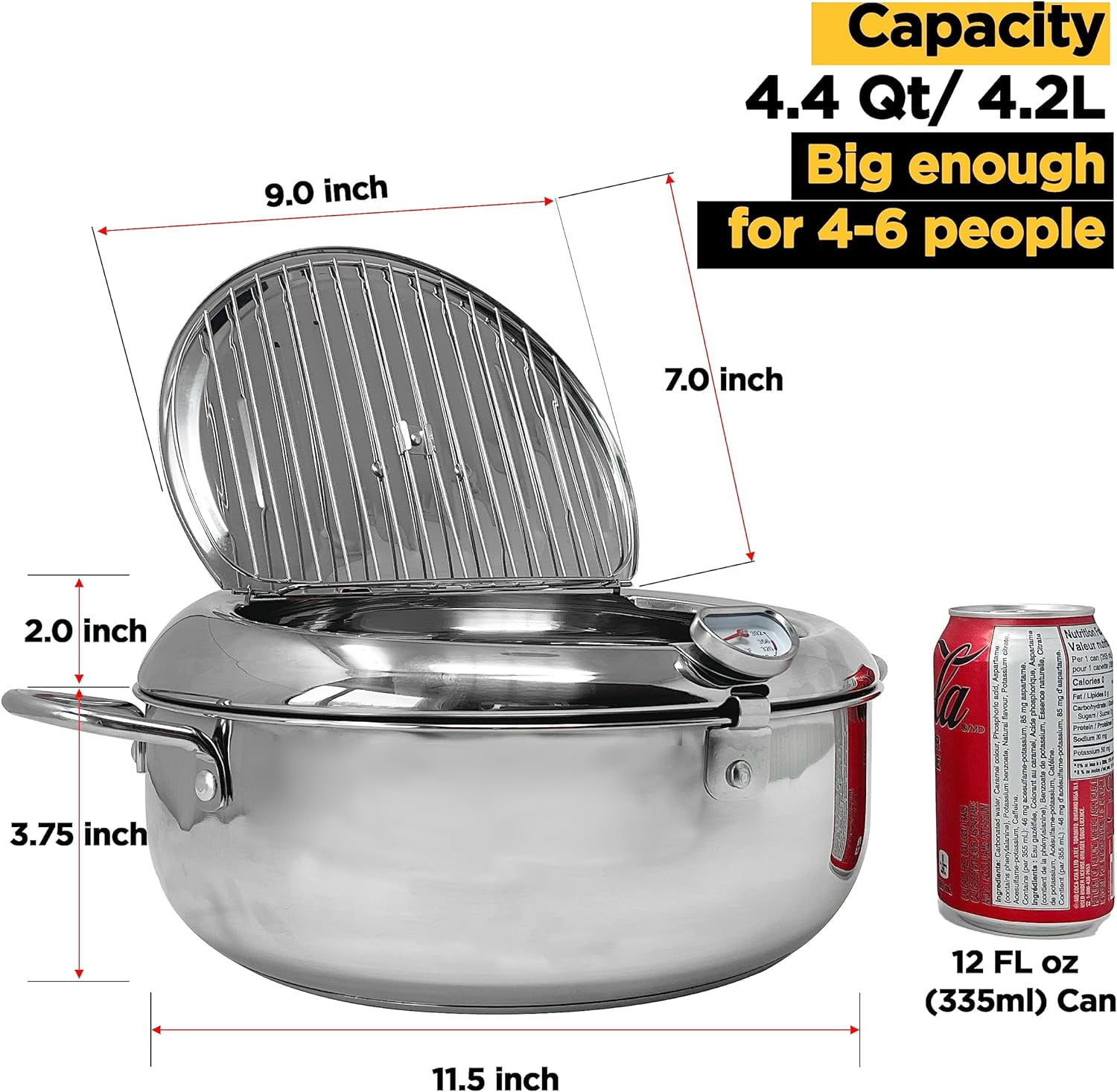 4.2L Stainless Steel Fryer Pot with Temperature Control and Oil Drip ...