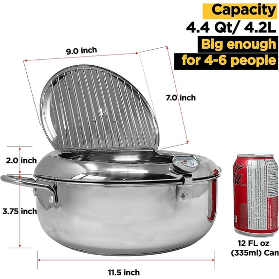 4.2L Stainless Steel Fryer Pot with Temperature Control and Oil Drip ...