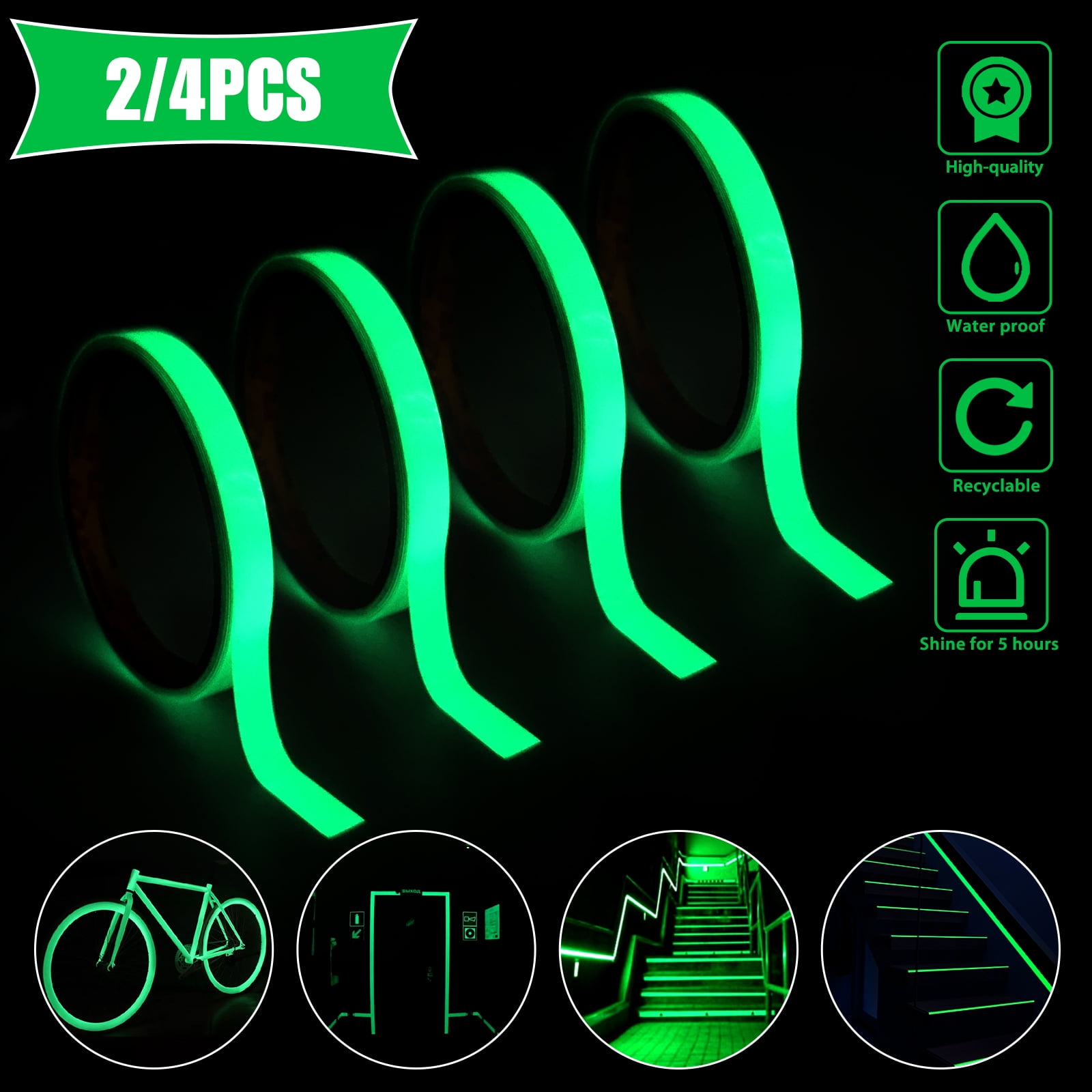 4/2Pcs Glow in The Dark Tape, CELECTIGO Luminescent Emergency Roll ...