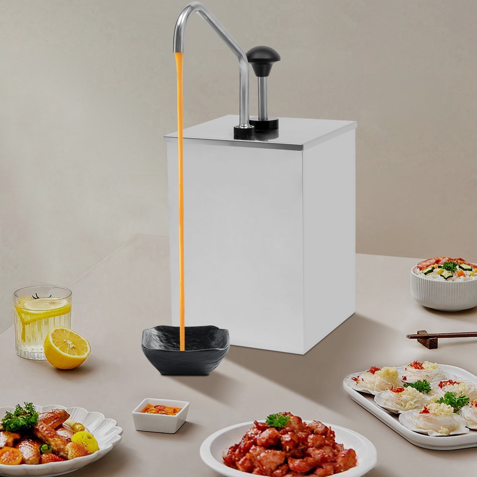 4.2Qt Large Capacity 1 Head Silver 304 Stainless Steel Sauce Dispenser ...