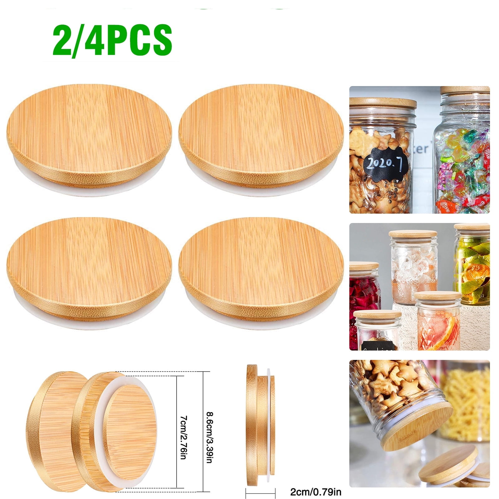 4/2pcs Bamboo Wide Mouth Mason Jar Lids, 87mm Storage Canning Jar Lids ...