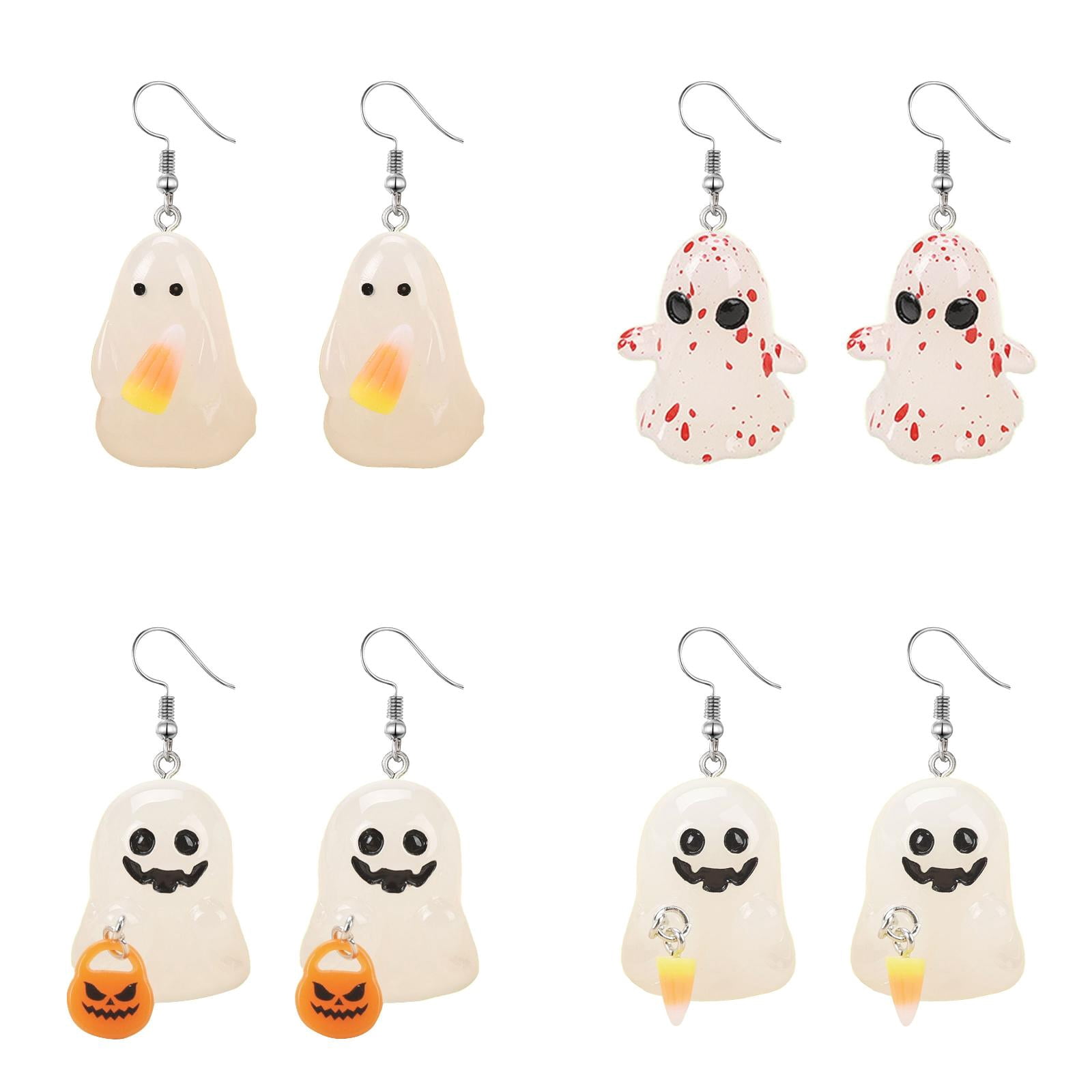 4/3/2/1 pairs Ghost Earrings for Women, 3D Resin Ghost Pumpkin Corn ...