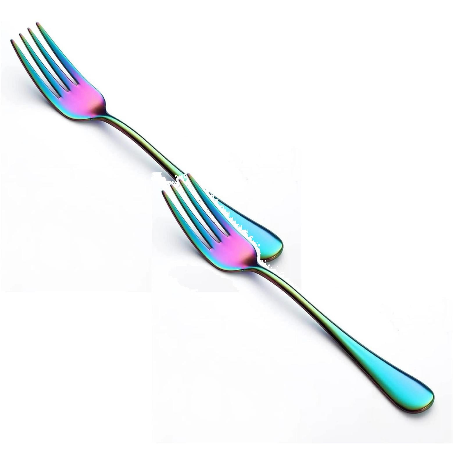 4/3/2/1PCS Stainless Steel Dessert Forks Shiny Rainbow Metal Small Cake ...