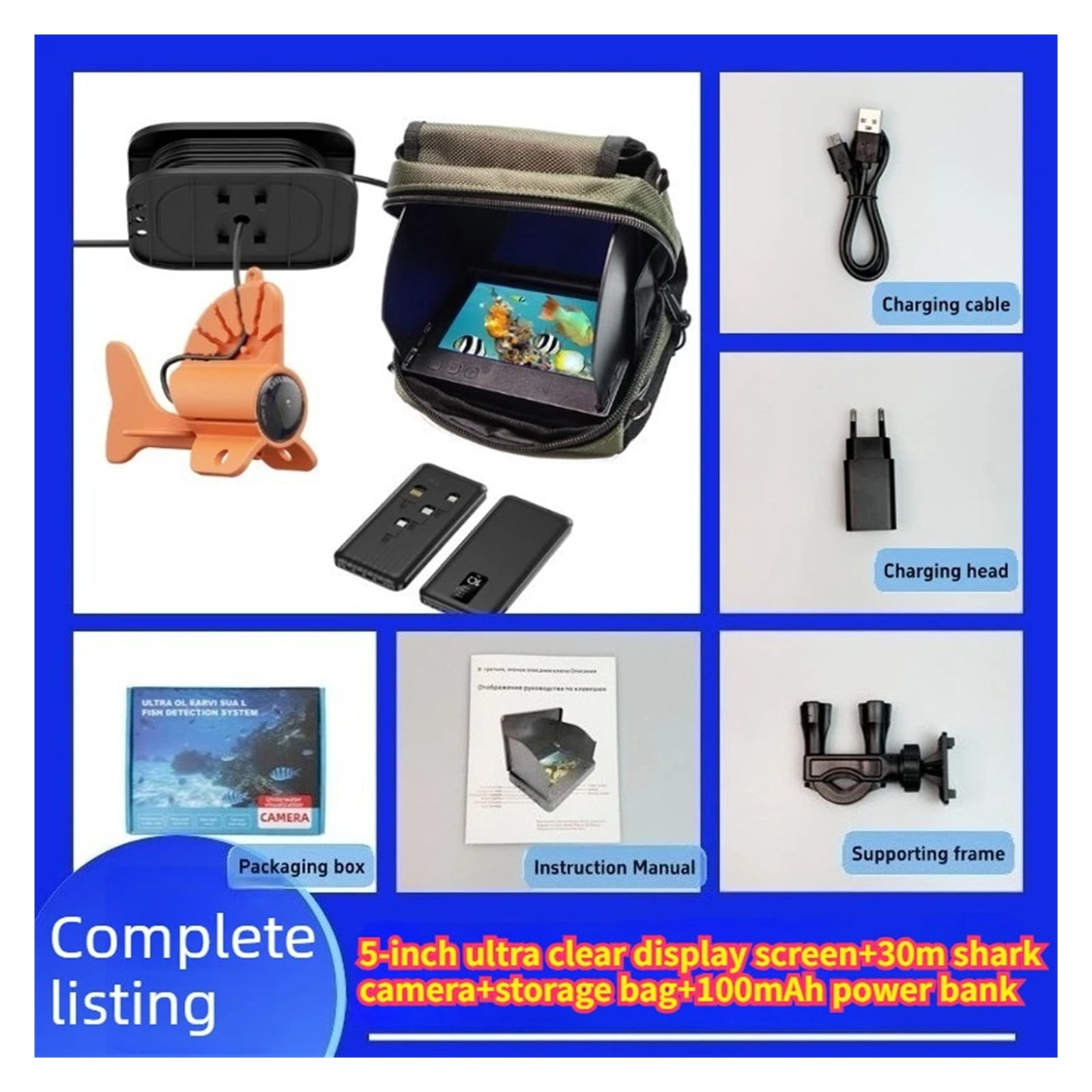 4.3/5 Inch Underwater HD Fish Finder Camera with 10000mAh Power Bank ...