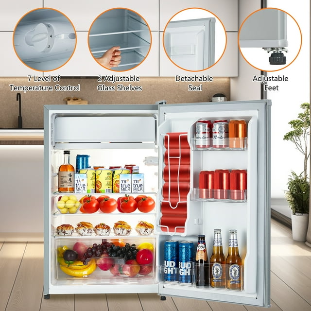 4.3 Cu.Ft Mini Fridge with Freezer, Single Door Mini Fridge, 7 Settings ...