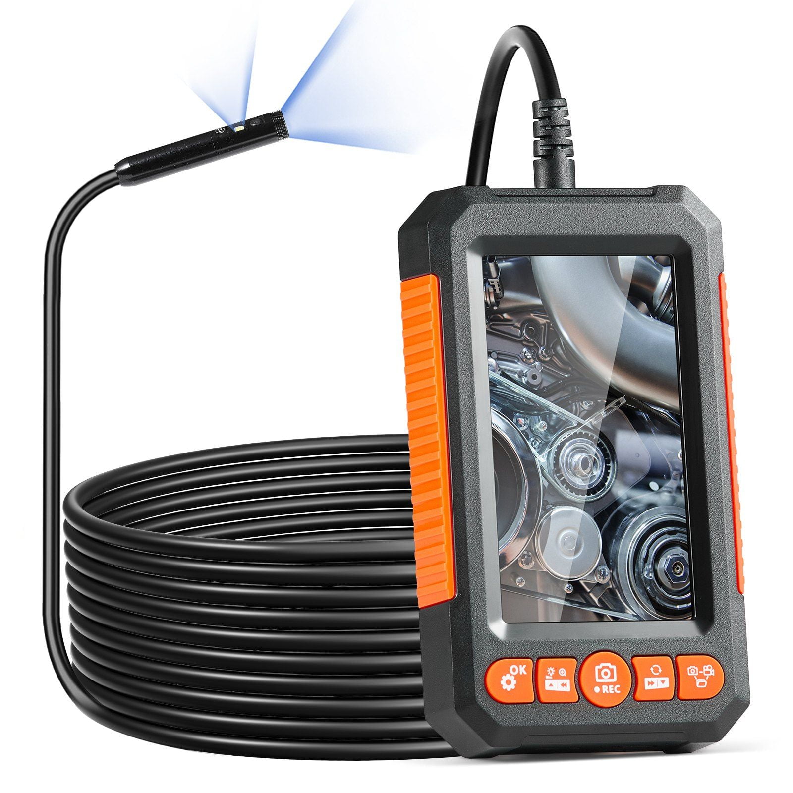 4.3"Dual Lens Borescope with 8+1 LED Lights,4X Zoom,IP67 Waterproof ...