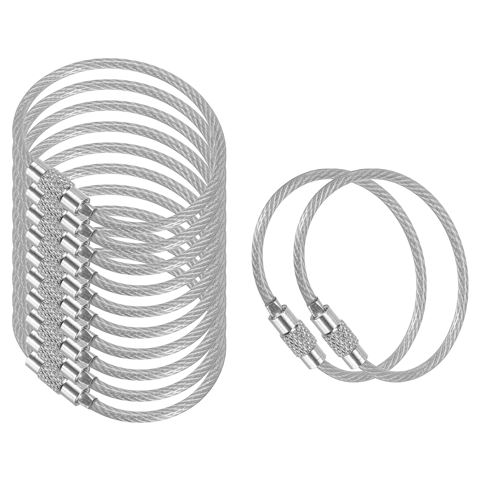 4.3 Inch Stainless Steel Wire Keychain Cable Key Ring Loop, Silver, 12 ...