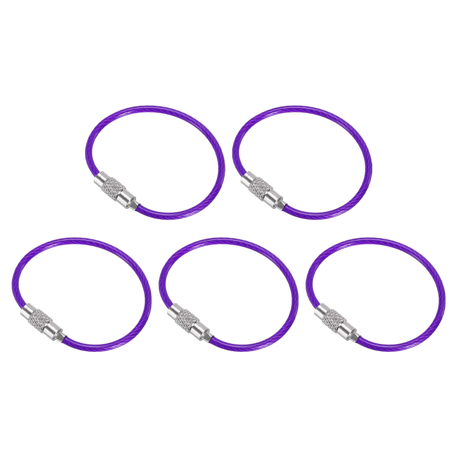 4.3 Inch Wire Keychain Cable Stainless Steel Key Ring Loop, Purple 5 ...