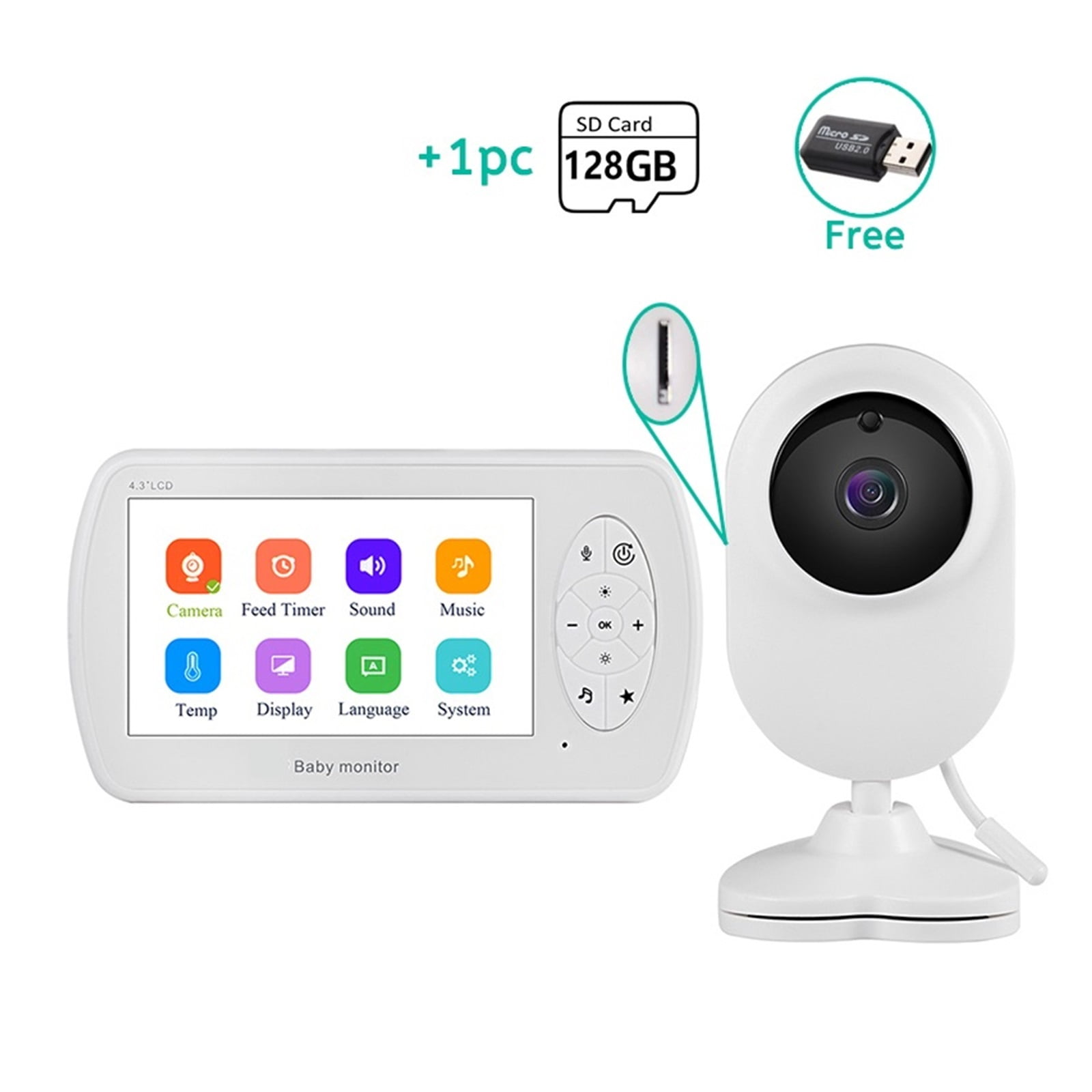 4.3 Inch Wireless Video Color Baby Monitor 1080P High Resolution Baby ...