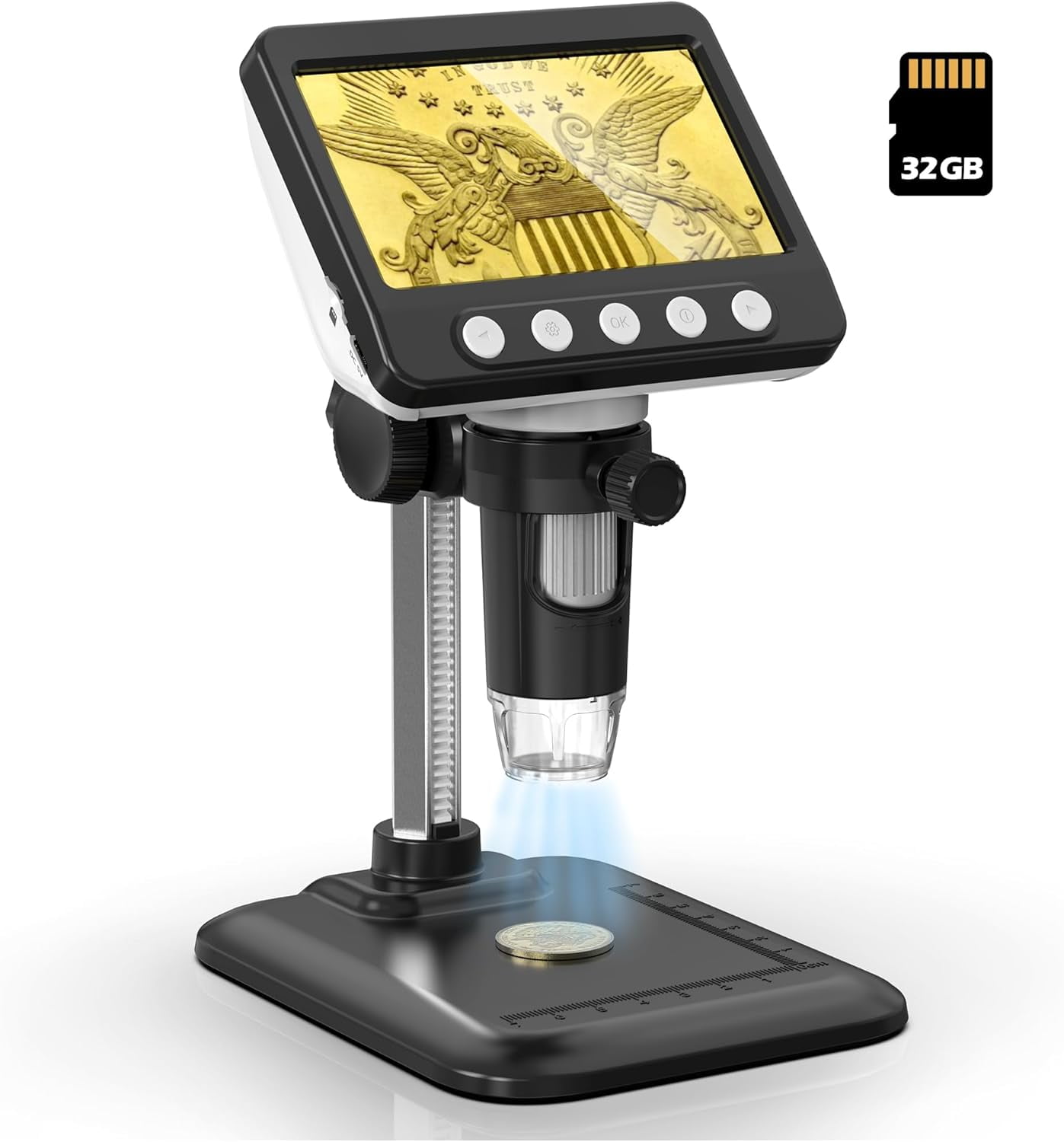 4.3" LCD USB Coin Microscope, 1000X 1080P Error Coin Magnifier with 8 ...