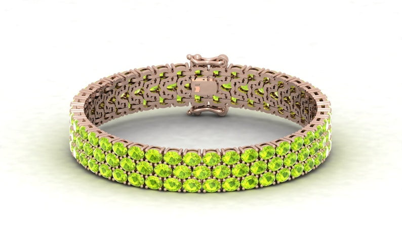 4*3 MM Peridot Women's Tennis Bracelet,Three Layer,Silver Bracelet With ...