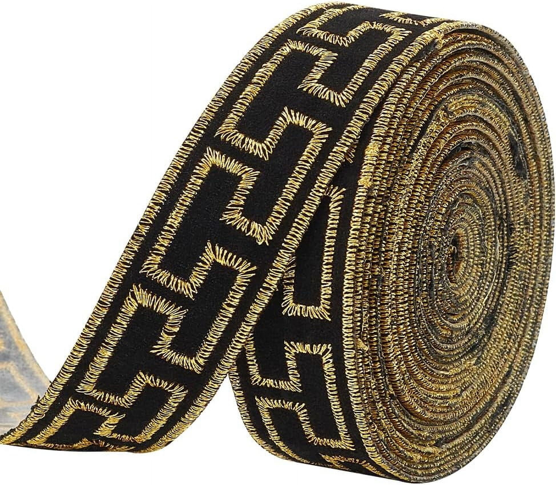 4.3 Yards 23mm Vintage Jacquard Ribbon Iron On Embroidered Ribbon Black ...