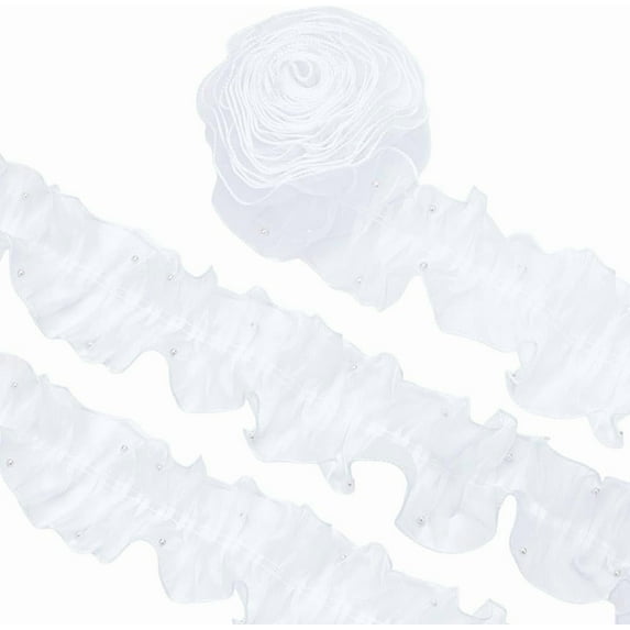 4.3 Yards Pearl Pleated Organza Lace Trim 4.7 inch Wide White Pleated ...