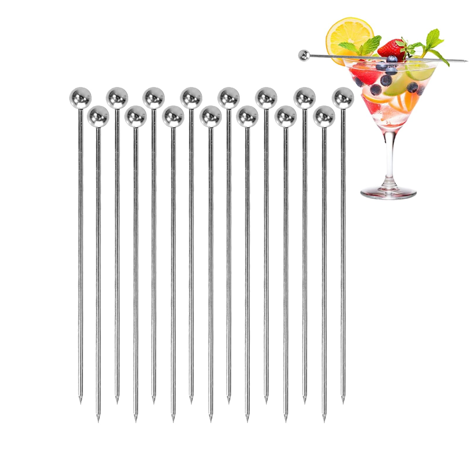 Martini Olive Picks 16-Piece Stainless Steel Cocktail Picks Set With ...