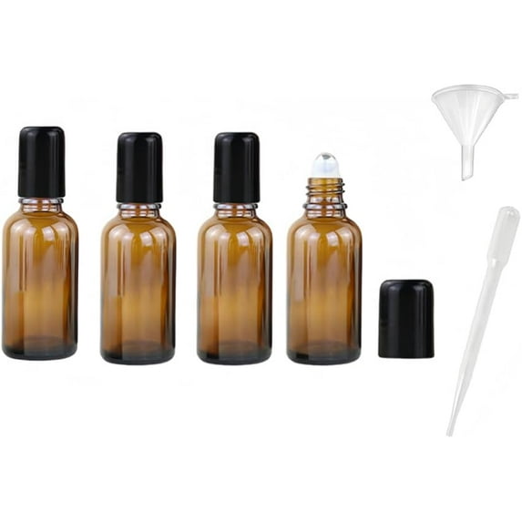 4 30mL Glass Essential Oil Roller Bottles,Refillable Massage Roll ...