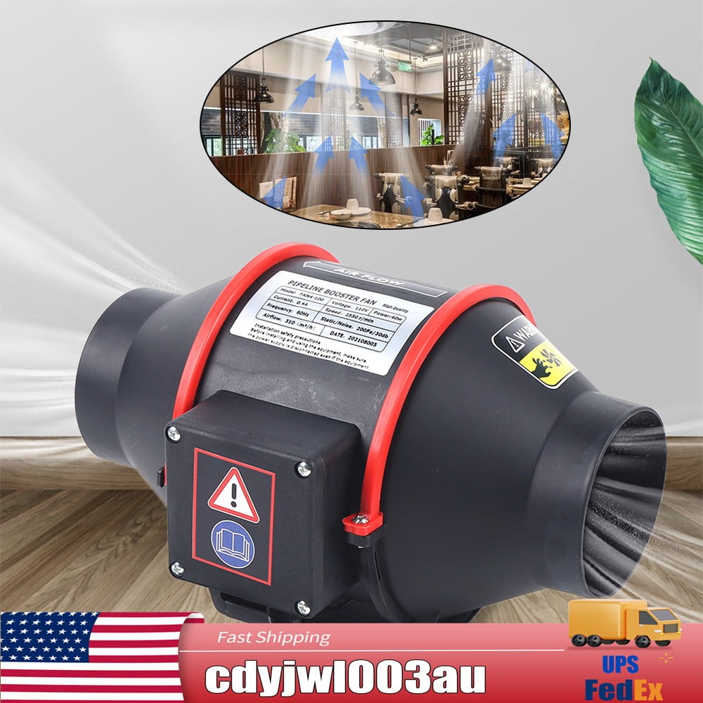 4'' 310m³/H Silent Exhaust Inline Duct Fan Ventilation Blower Fan Air ...