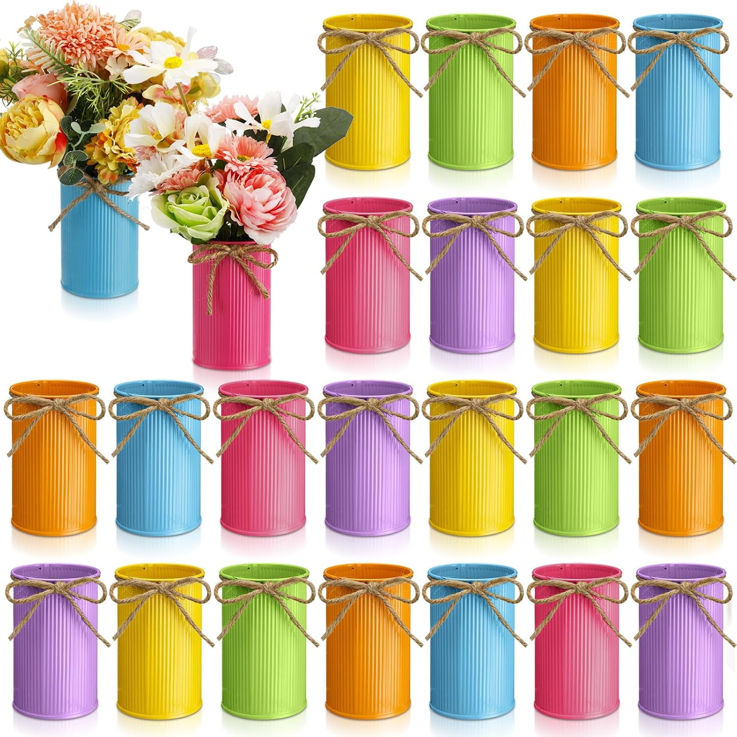 4.33 Inch High Farmhouse Vase Decor Vintage Flower Vase with Twine Bow ...