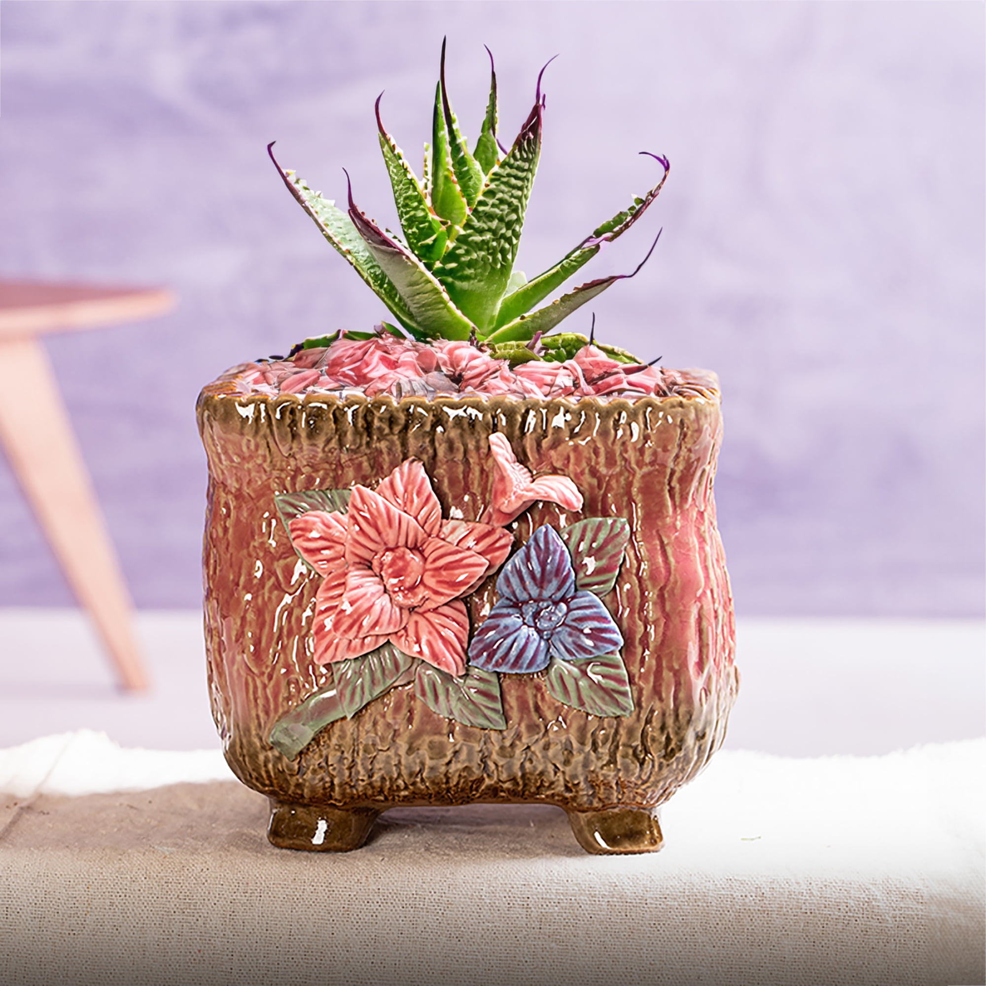 4.33" Small Blue Ceramic Planter Pot with Drainage Hole and Mesh Net ...