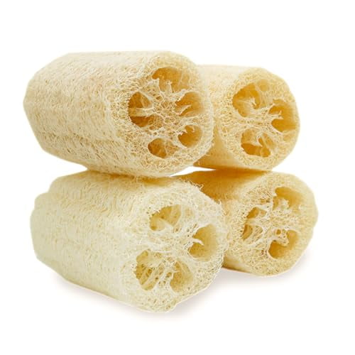 4" Natural Loofah Exfoliating Body Sponge Scrubber, Plant-Based Organic ...