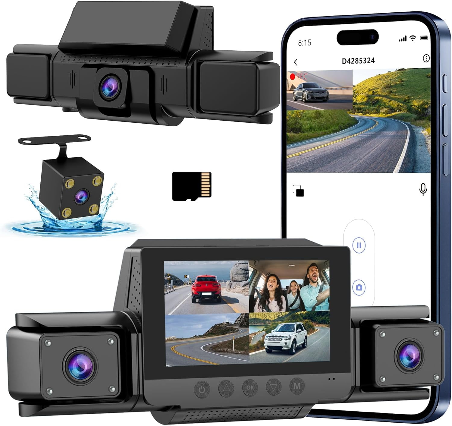 4- 360? Dash cam Front and Rear FHD 1080P 180? Rotating Side-View ...