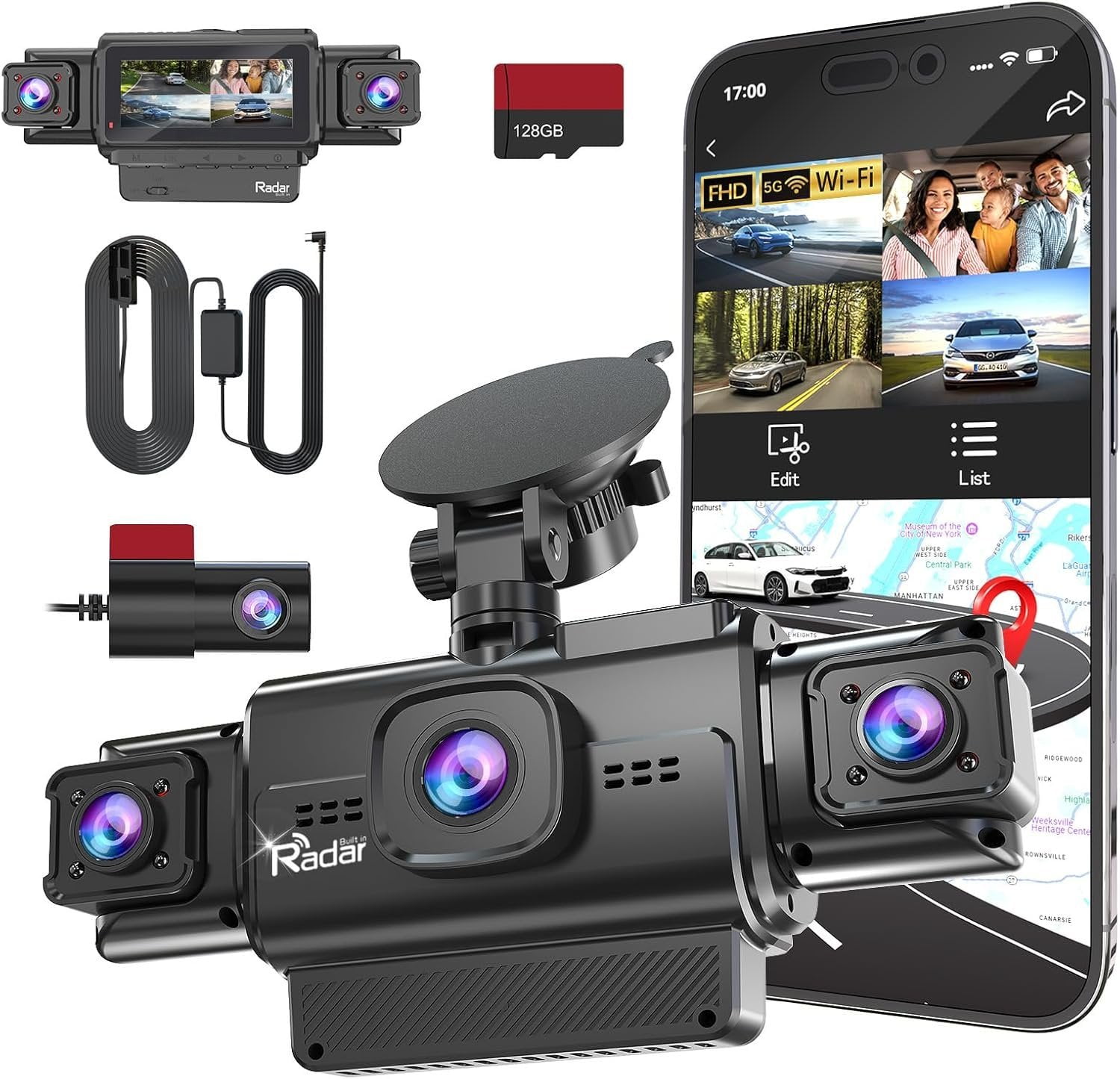 4 360 View Dash Cam Front and Rear Inside Camera for , Millimeter Wave ...