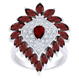 AFFY 4.39 Ct Pear Shape Simulated Garnet & White Zirconia Cluster Ring ...