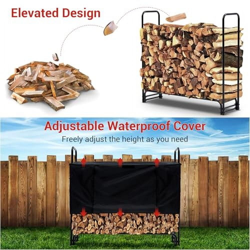 4.3FT Outdoor Firewood Rack with Cover, 1/4 Cord of Firewood, Heavy ...