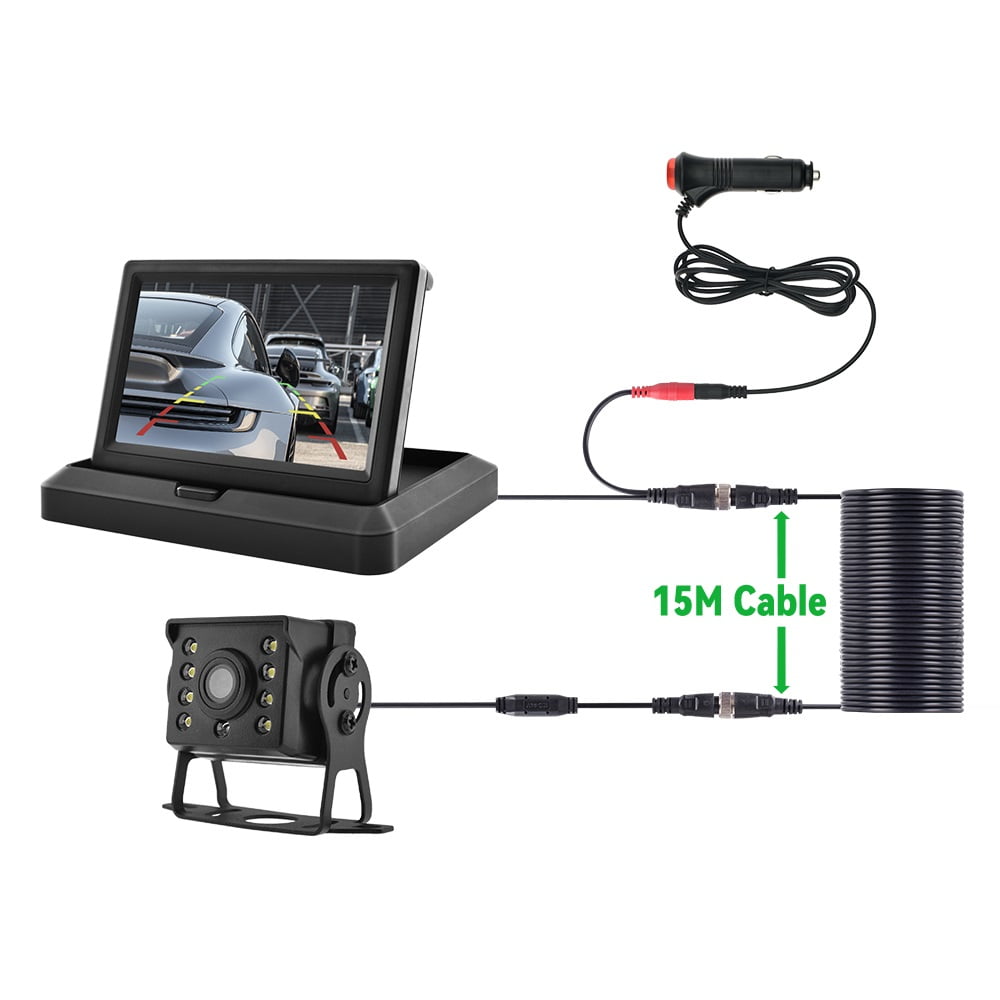 4.3in HD Monitor Car Backup Reverse Camera Rear View Parking License ...