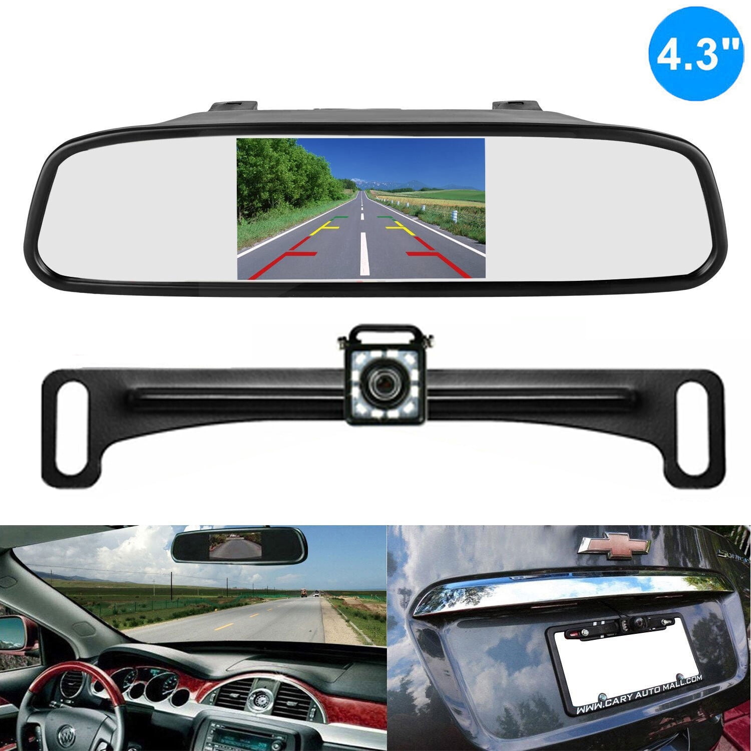 4.3inch HD Monitor Car Backup Reverse Camera Rear View Parking License ...