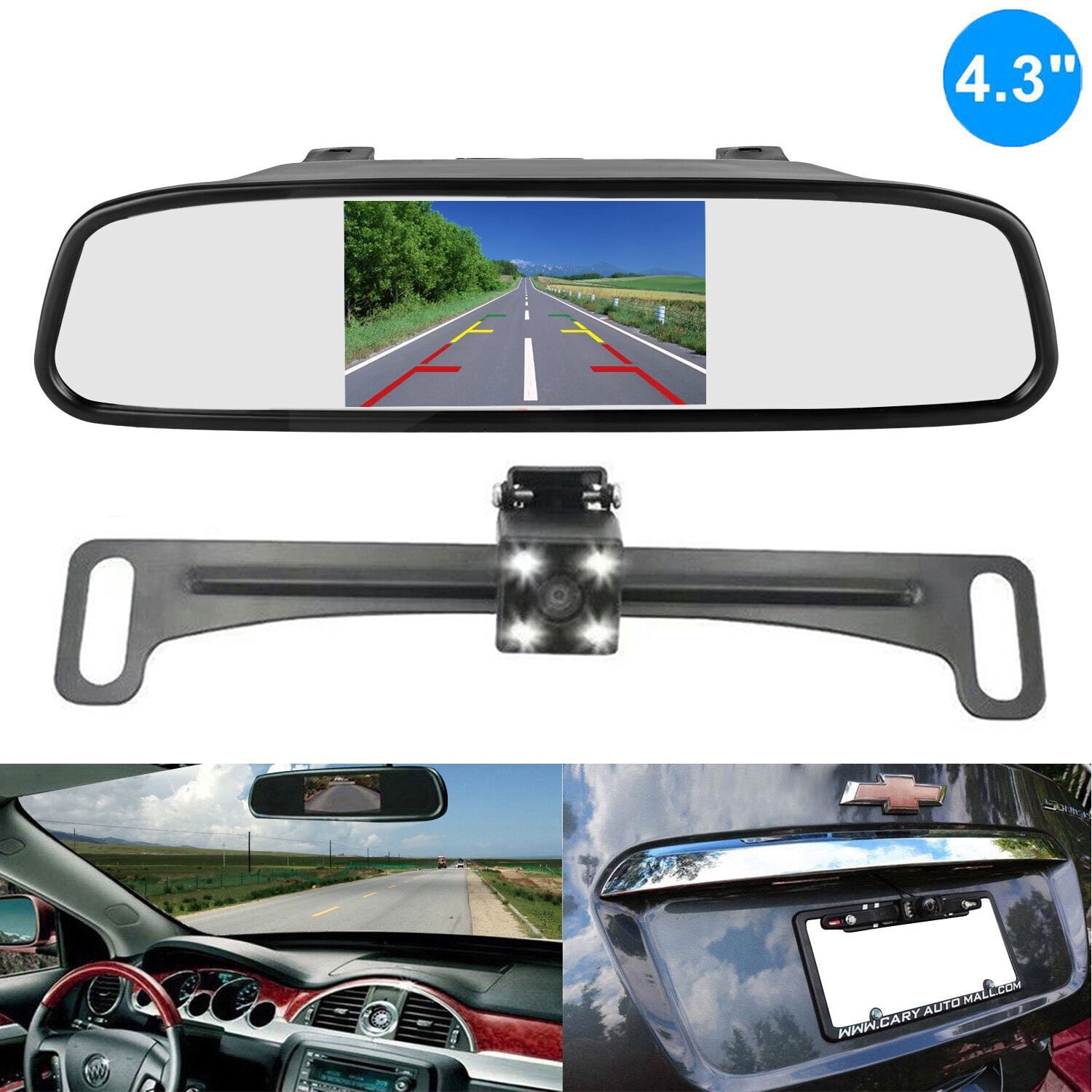 4.3inch HD Monitor Car Backup Reverse Camera Rear View Parking License ...