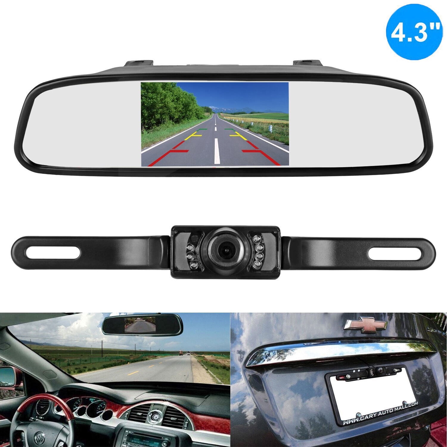 4.3inch HD Monitor Car Backup Reverse Camera Rear View Parking License ...