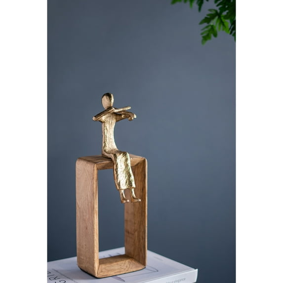 4.3x4.3x12.2" Musician Figurine (Violinist) Aluminum Gold Sculpture ...