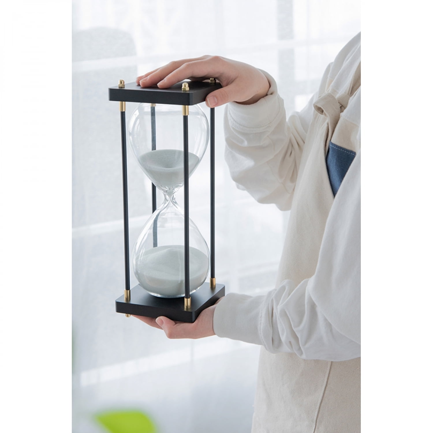 4.3x4.3x12 Inch Hourglass with Natural Wooden Frame White Sand Timer ...