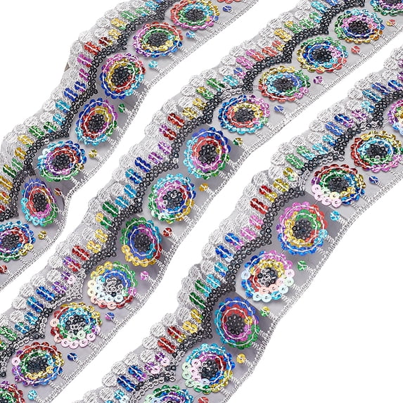 4~4.5M Ethnic Style Polyester Lace Trim with Colorful Paillette Sparkle ...