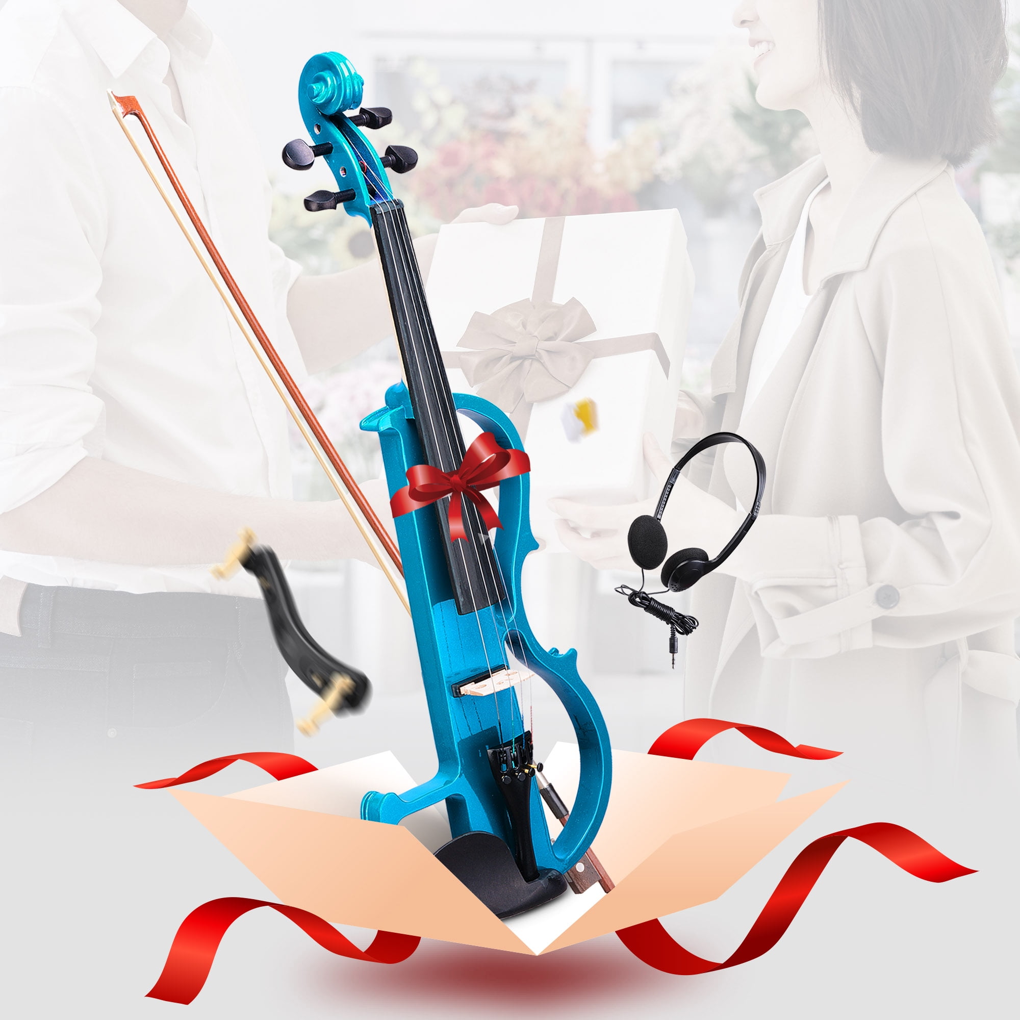 4/4 Electric Violin Full Size Wood Silent Fiddle Musical Instrument ...