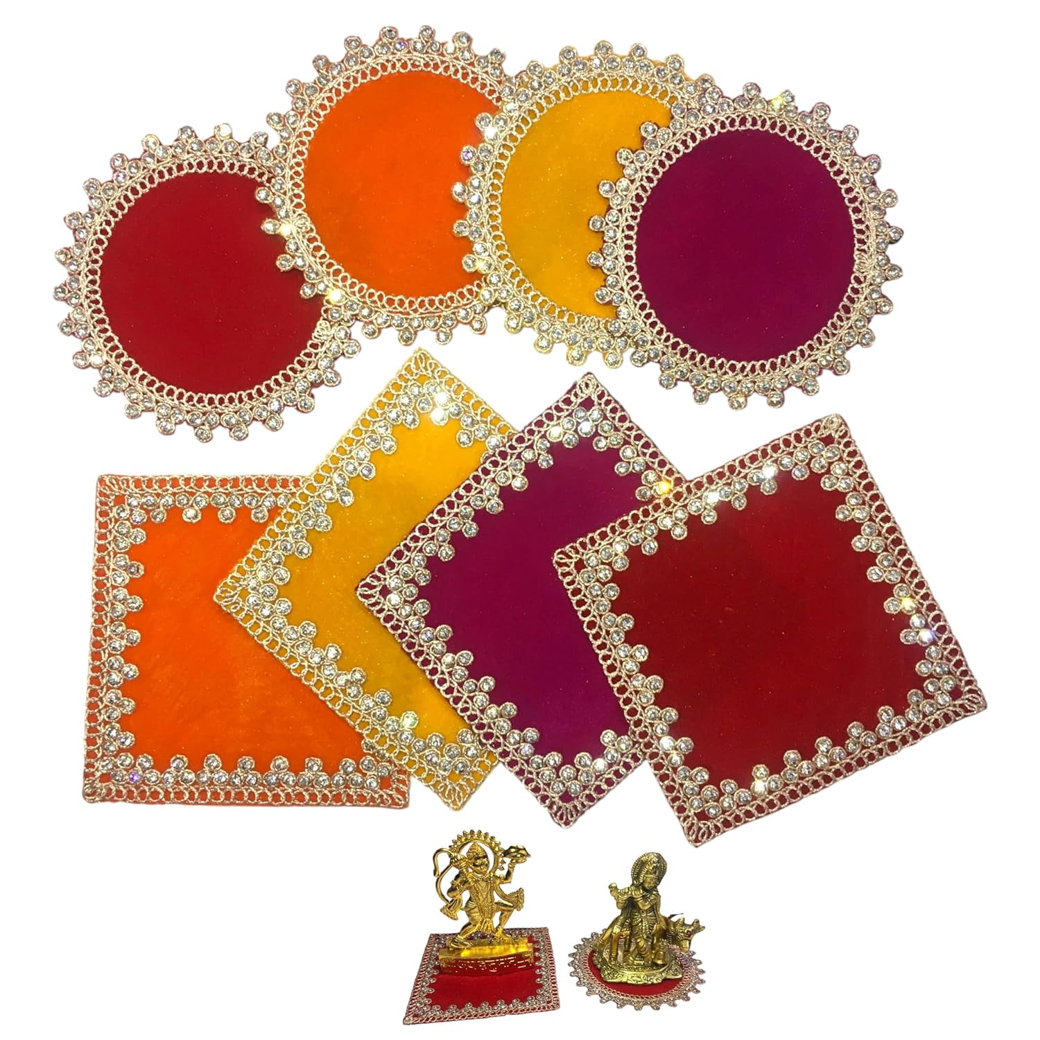 4*4 Inch Velvet Decorative Temple Pack of 8, Chawki Altar Red Puja ...