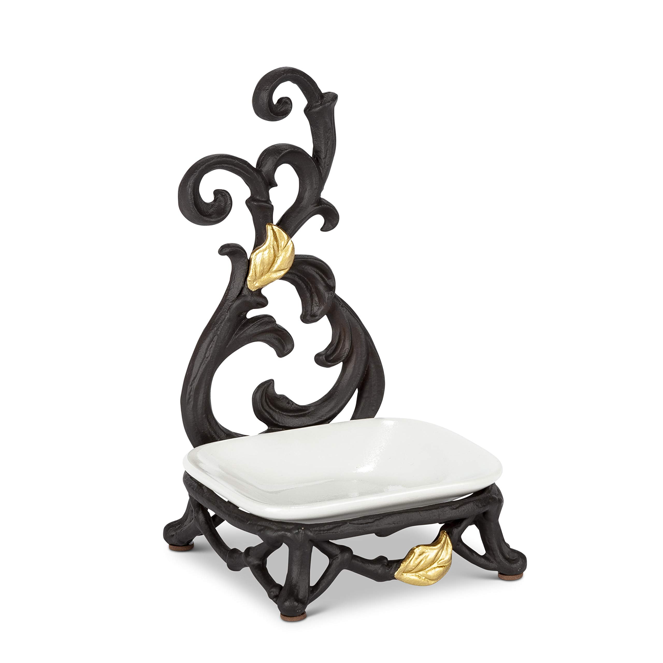 4.4"L x 4"W x 7.1"H Gold Leaf Metal Spoon Rest with White Ceramic ...