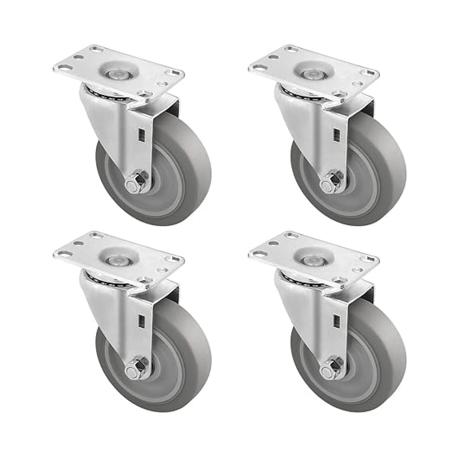 4" 4 Pack Plate Caster, Thermoplastic Light Heavy Duty Rubber Gray ...