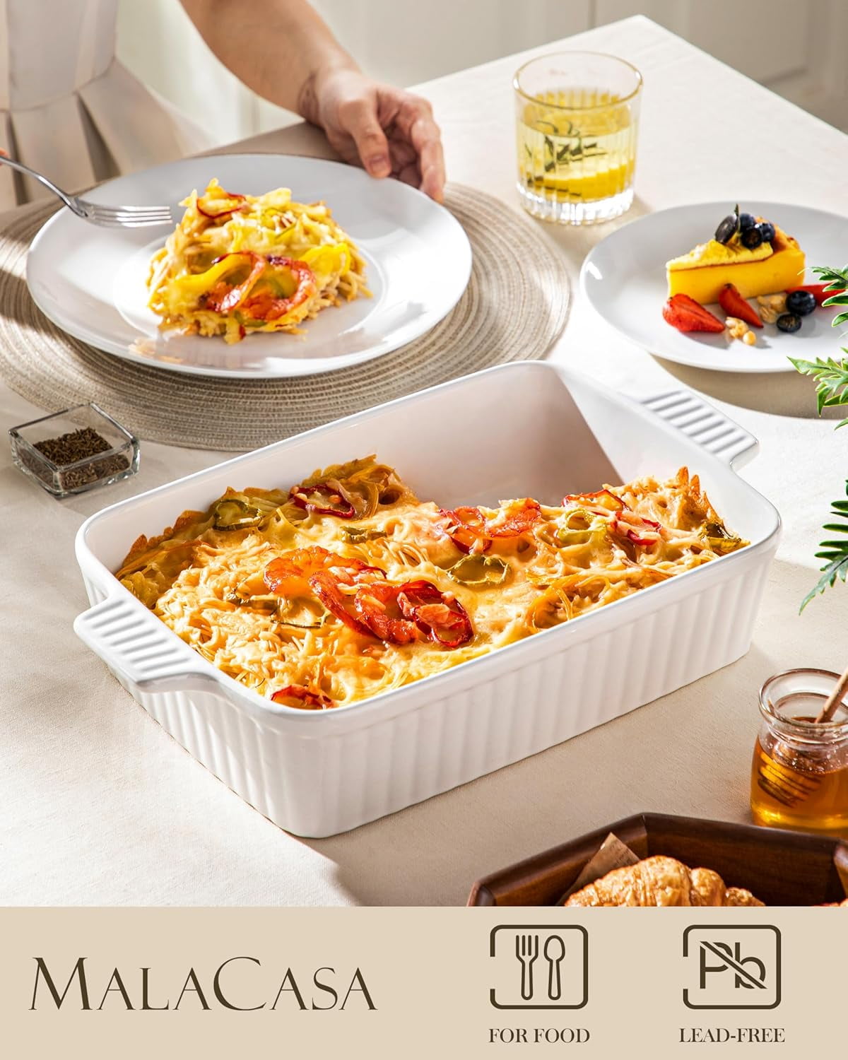 4.4 QT Ceramic Baking Dish, Large Rectangular Casserole Pan for Oven ...