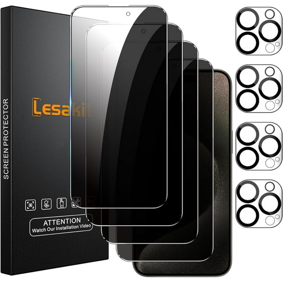 4+4 Screen Protector for 15 6.7-Inch with 4 Camera Lens Protector, Anti ...